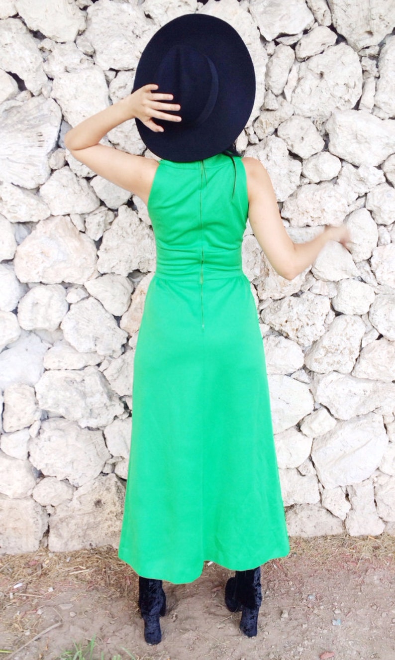 Vintage 70s Green Polyester Maxi Dress S // M - Etsy