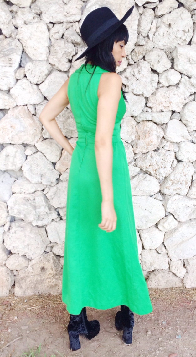 Vintage 70s Green Polyester Maxi Dress S // M - Etsy
