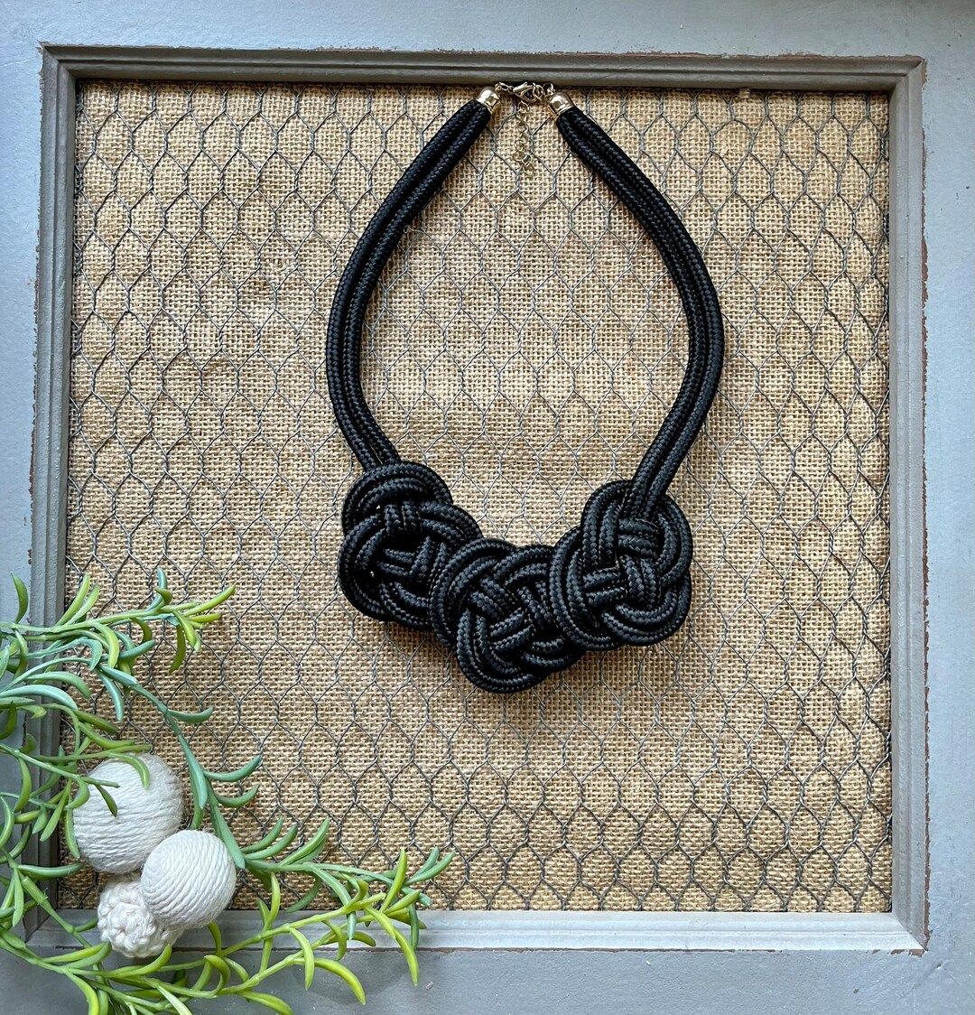 Black Nautical Knotted Rope Triple Knot Statement Necklace Additional ...