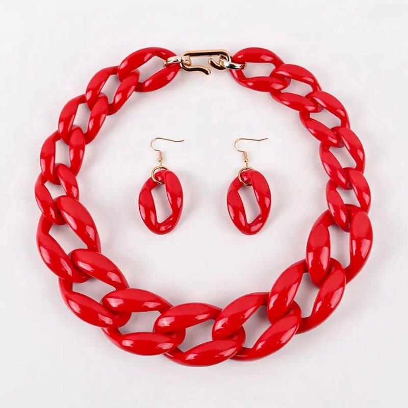 Chunky Red Necklace - Etsy Canada