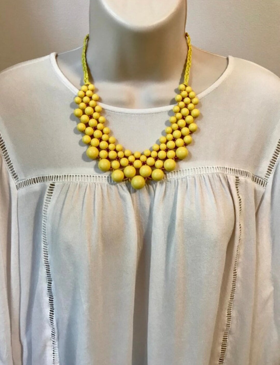 Canary Yellow Bubble Bib Beaded Cascade Chandelier Statement Necklace ...