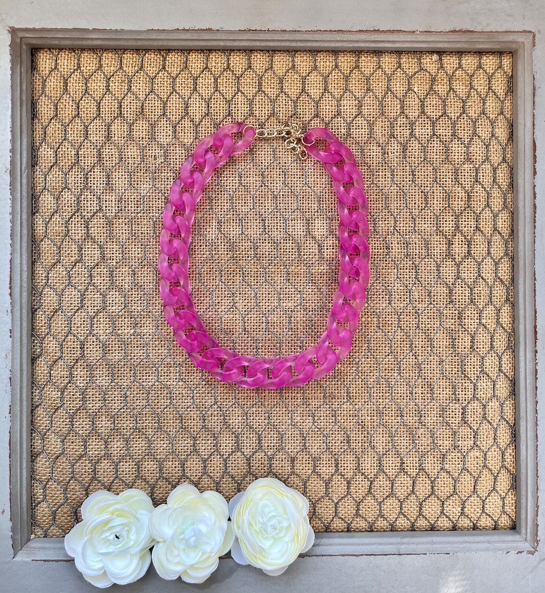 Pink Mini Chunky Chain Link Resin Statement Adjustable Necklace More ...