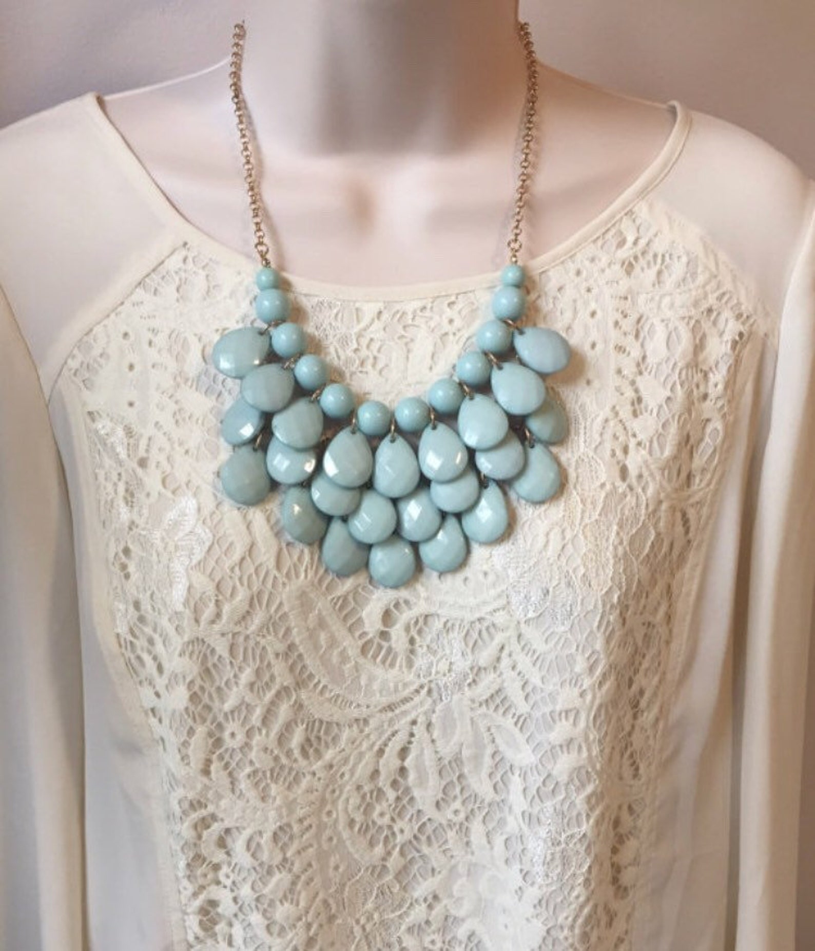 Buttercup Yellow Teardrop Bubble Bib Beaded Chandelier Statement ...