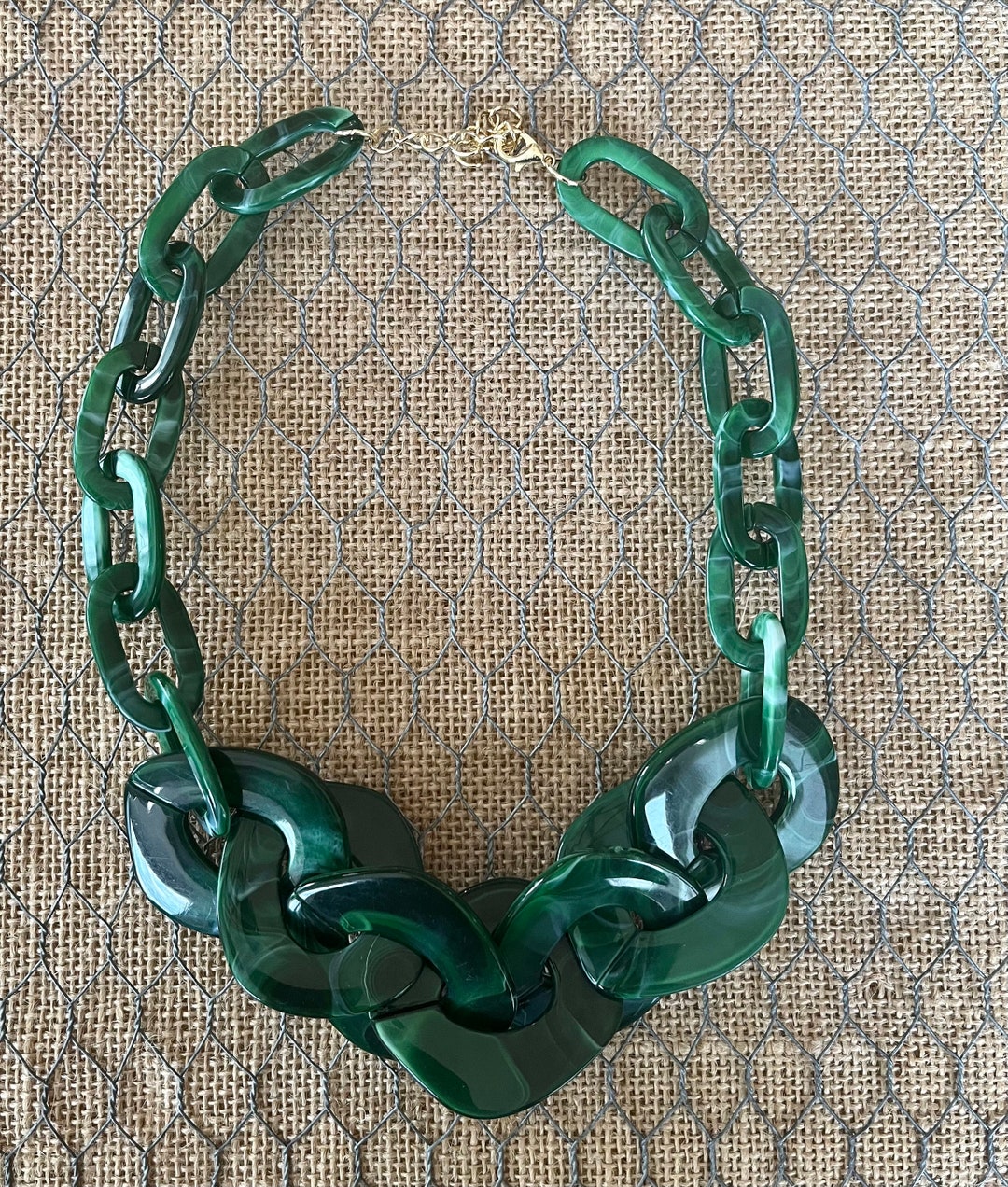 Green Marbled Tortoise Shell Chunky Chain Lucite Link Housewife Resin ...
