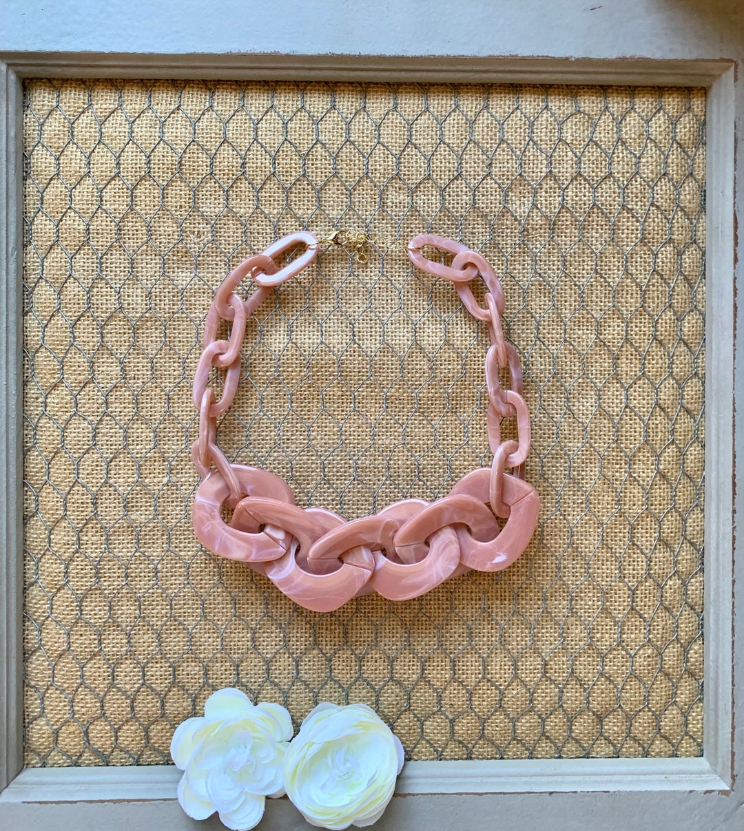 Rose Gold Pink Marbled Tortoise Shell Chunky Chain Lucite Link ...
