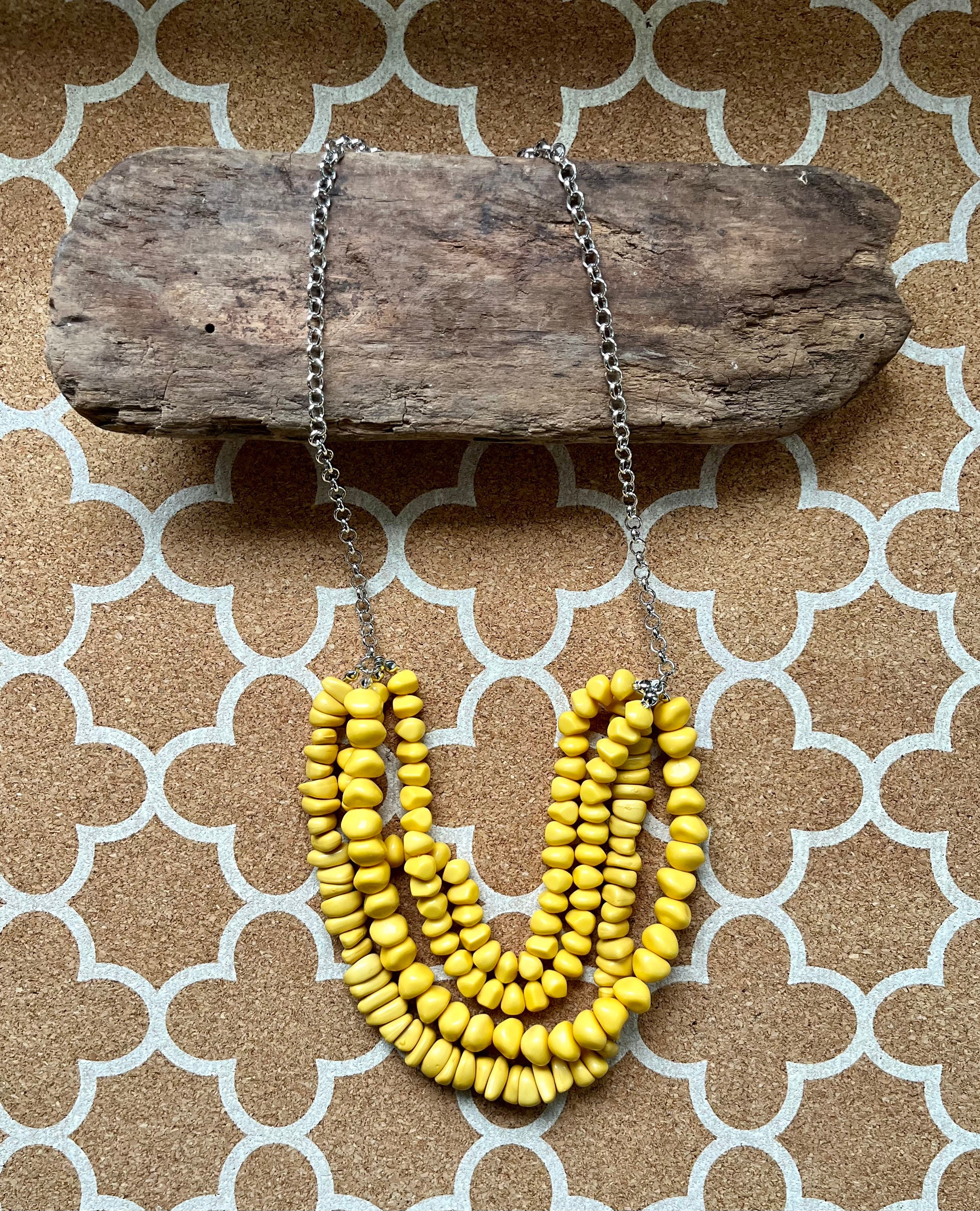 Nautical Buttercup Yellow Puka Shell Style Multi Strand Cascade Chunky ...