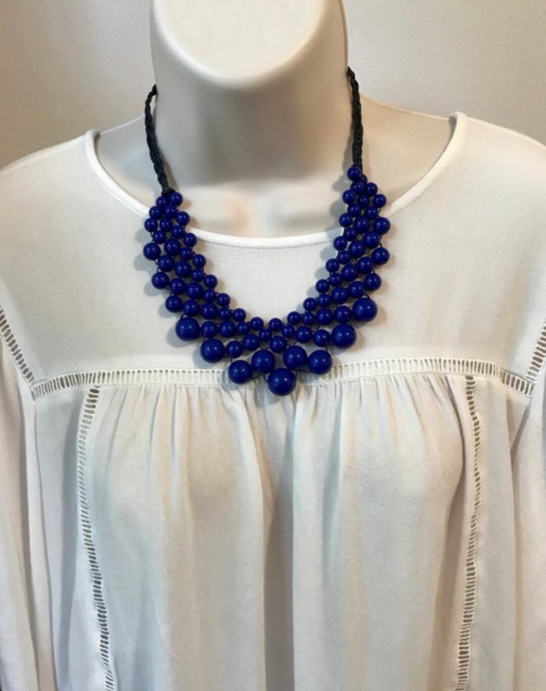 Navy Blue Bubble Bib Beaded Cascade Chandelier Statement Necklace More ...