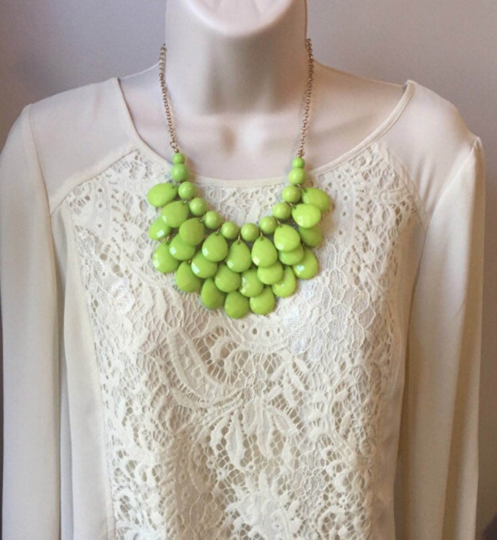 Buttercup Yellow Teardrop Bubble Bib Beaded Chandelier Statement ...