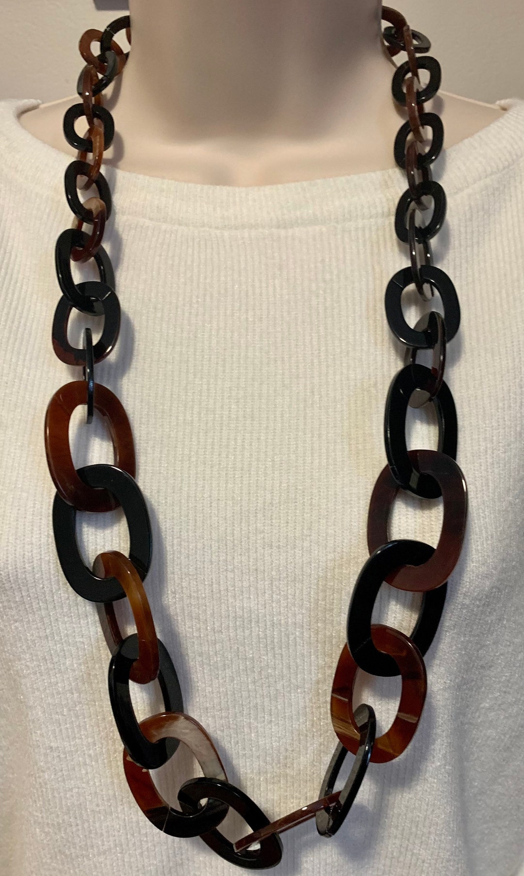Dark Brown and Black Chunky Chain Link Acrylic Resin Statement Necklace ...