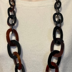Dark Brown and Black Chunky Chain Link Acrylic Resin Statement Necklace ...