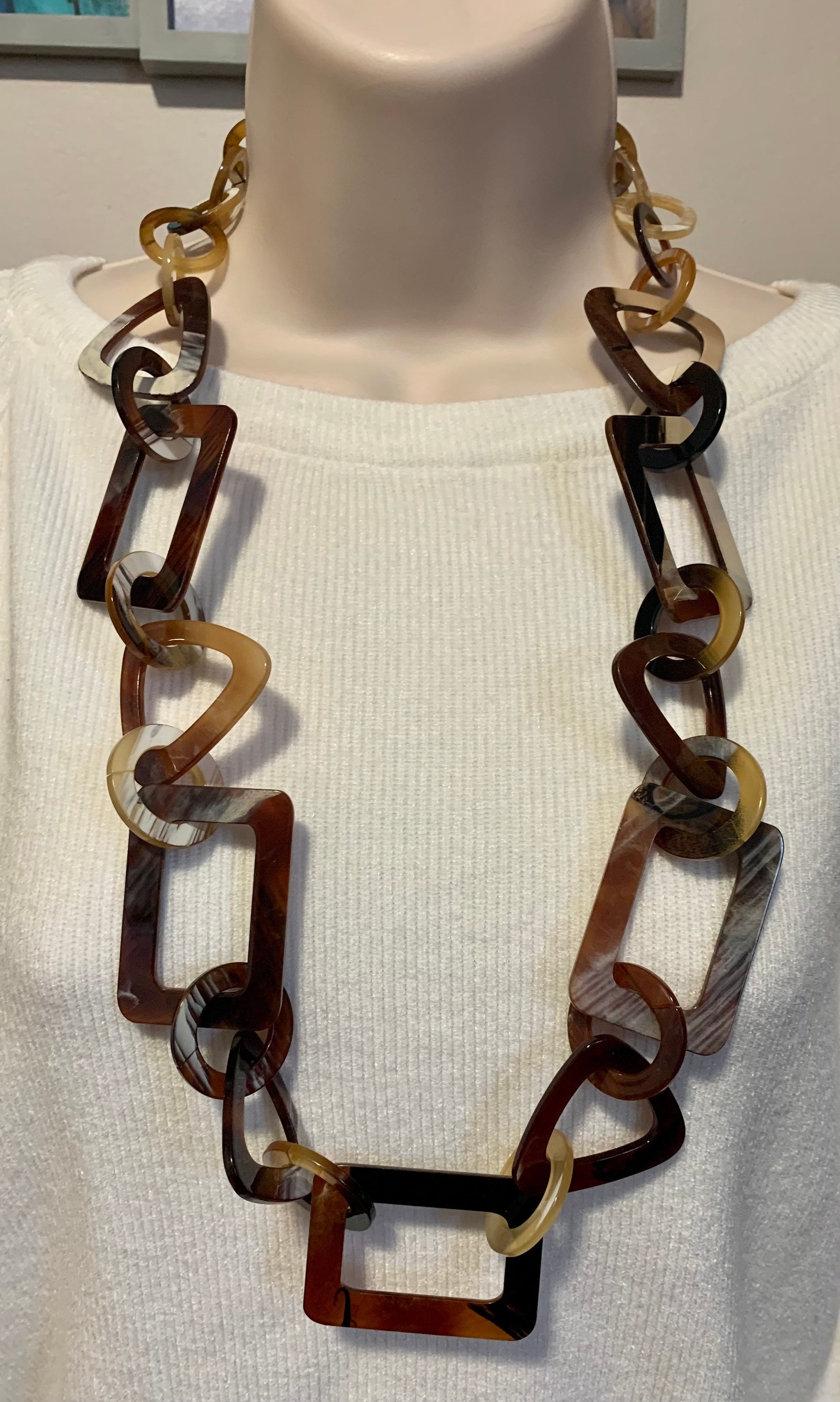 Unique Dark and Light Brown Chunky Chain Link Acrylic Resin Statement ...