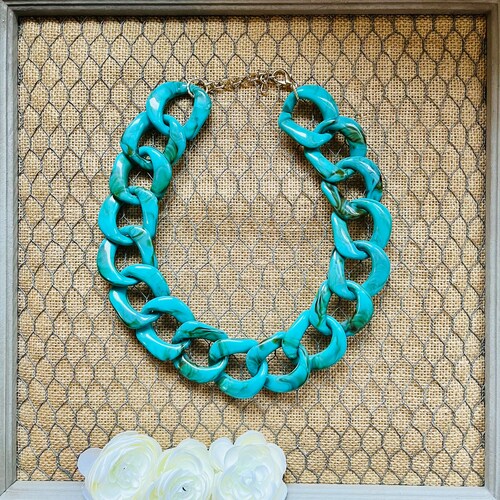 Turquoise Marbled Blue Aqua Tortoise Shell Chunky Chain Lucite - Etsy