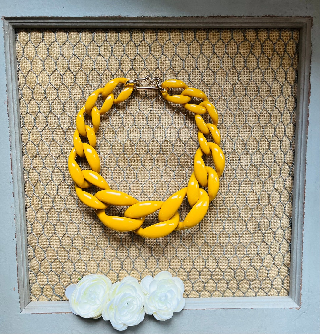 Mustard Yellow Chunky Chain Lucite Link Housewife Resin Statement ...