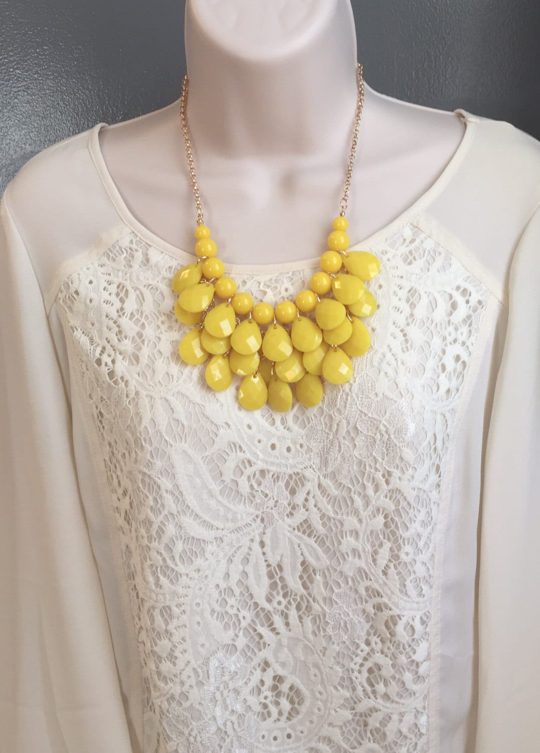 Buttercup Yellow Teardrop Bubble Bib Beaded Chandelier Statement ...