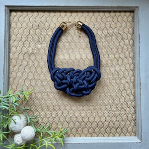 Navy Blue Nautical Knotted Rope Knot Braided Statement Necklace - Etsy