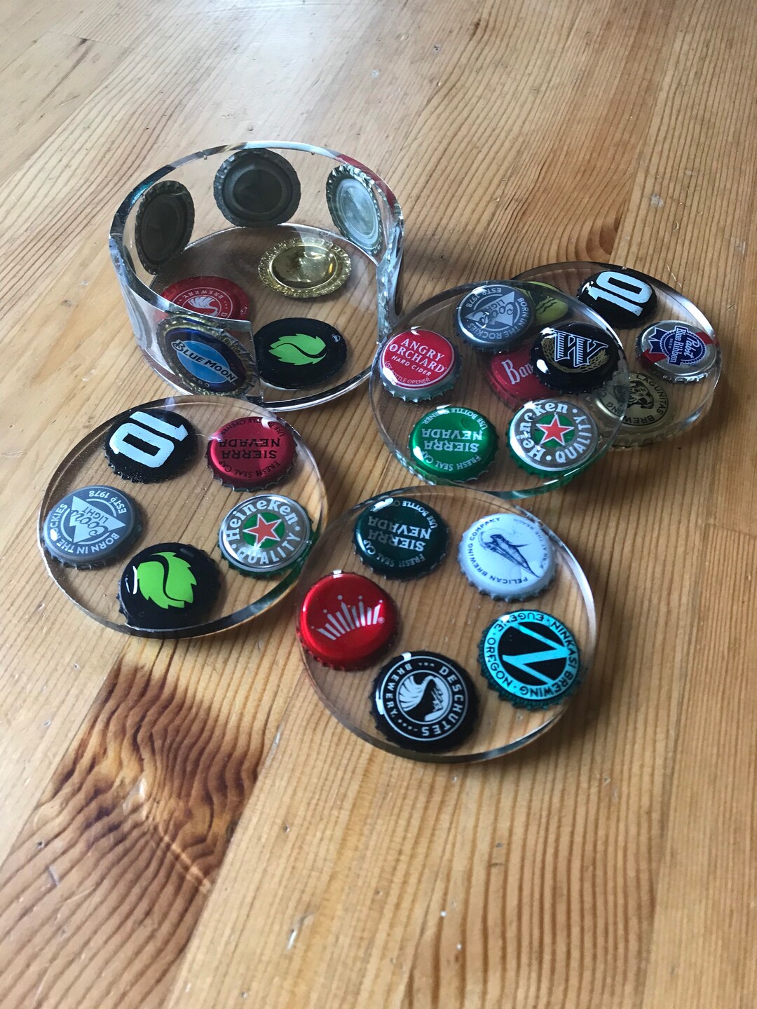 Set Circle Beer Cap Coaster & Holder - Etsy