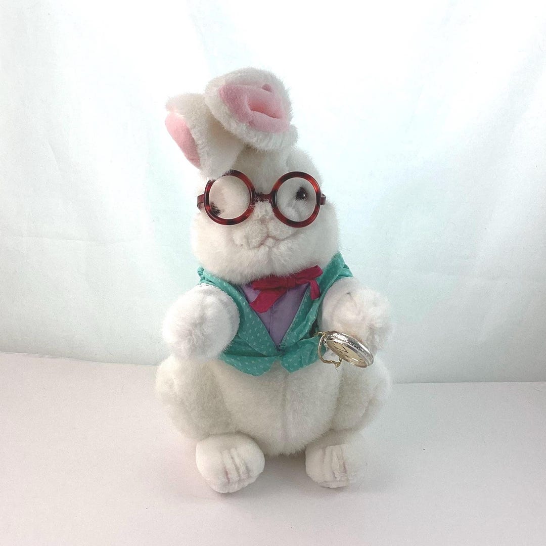 Vintage 90s Alice in Wonderland White Rabbit Plush Toy, Stuffed Bunny ...