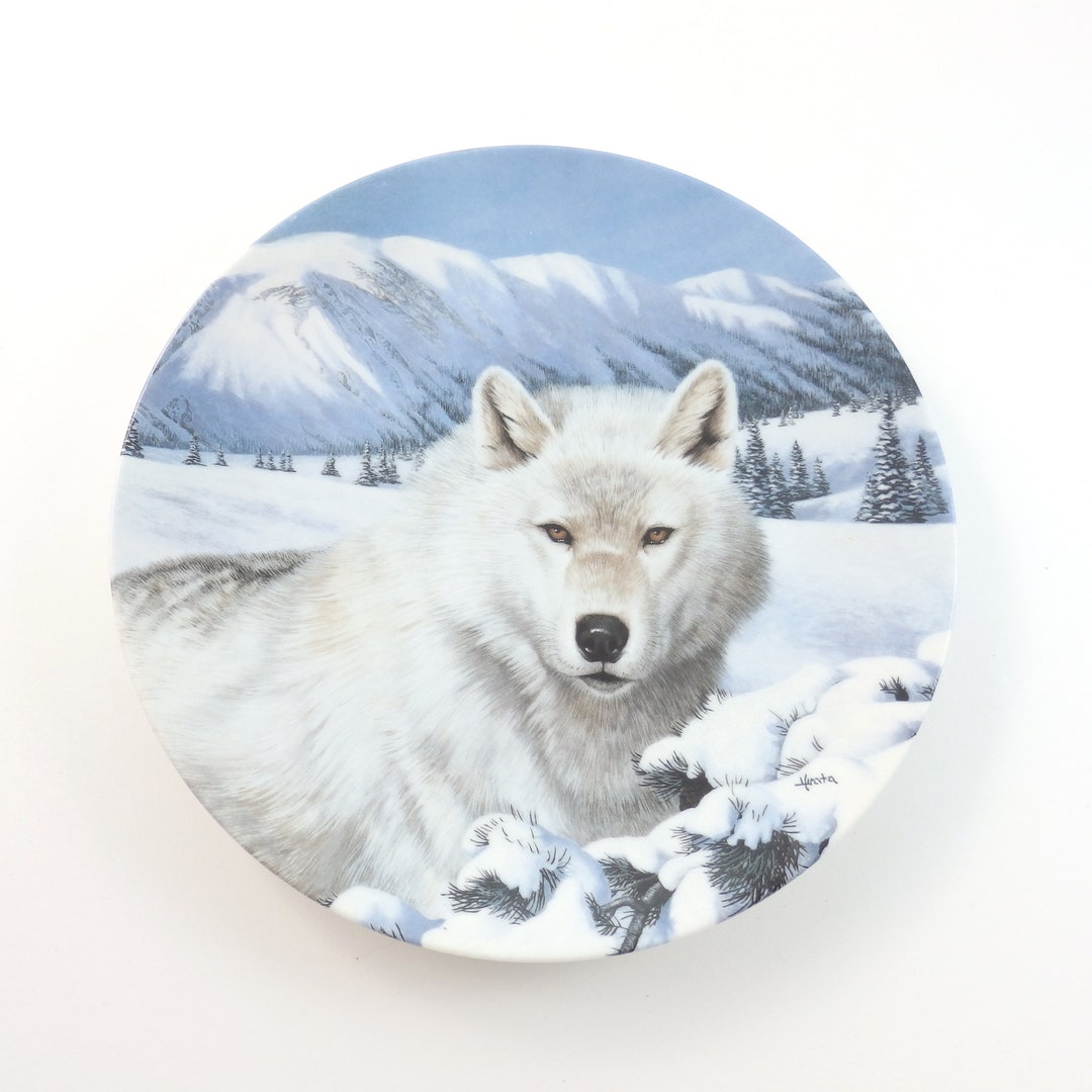 Vintage White Wolf Plate, Thomas Hirata Art Plate, Arctic Wolf Timber ...