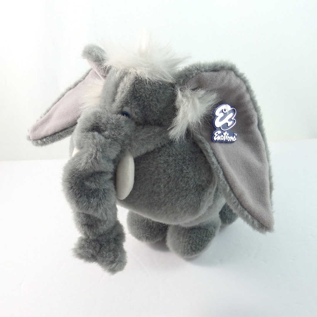Vintage 80s Emotions Gray Elephant Plush Toy, Stuffed Elephant Plushie ...