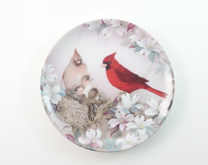 Vintage 80s Red Cardinal Plate, Baby Bird Plate, Lena Liu Art Plate ...