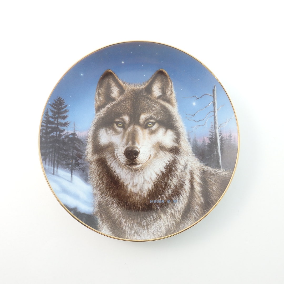 Vintage Brown Wolf Plate, James Meger Art Plate, Winter Solitude ...