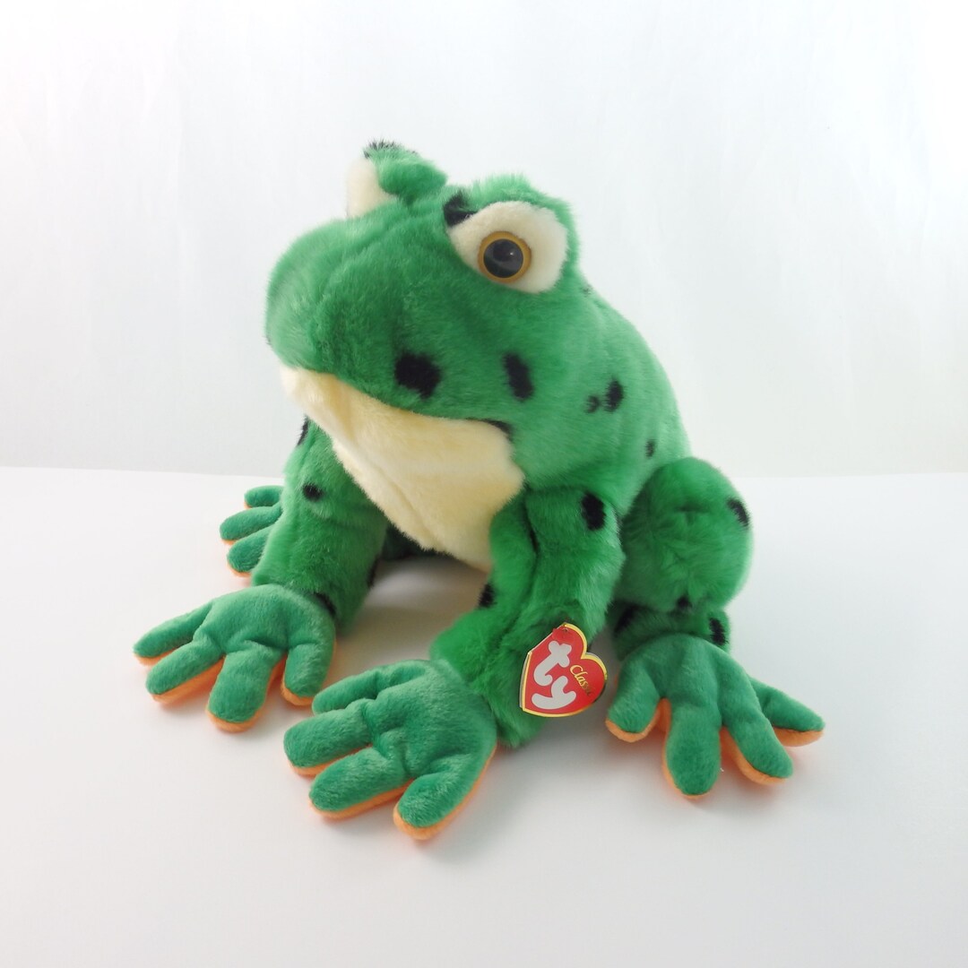 Vintage 90s Ty Green Frog Plush Toy, Lilypad Plush Frog Stuffed Animal ...