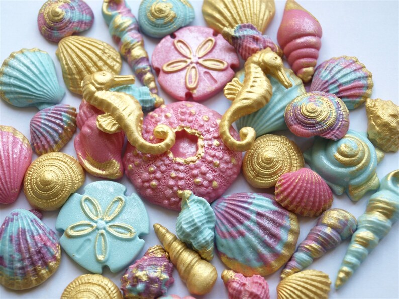 25x Edible Seahorse Seashells Mermaid Under Sea Fondant Cake Topper ...