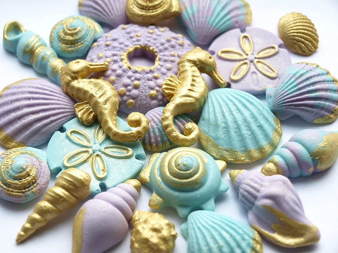 25x Edible Seashells, Seahorses & Sand Dollars Under the Sea Fondant ...