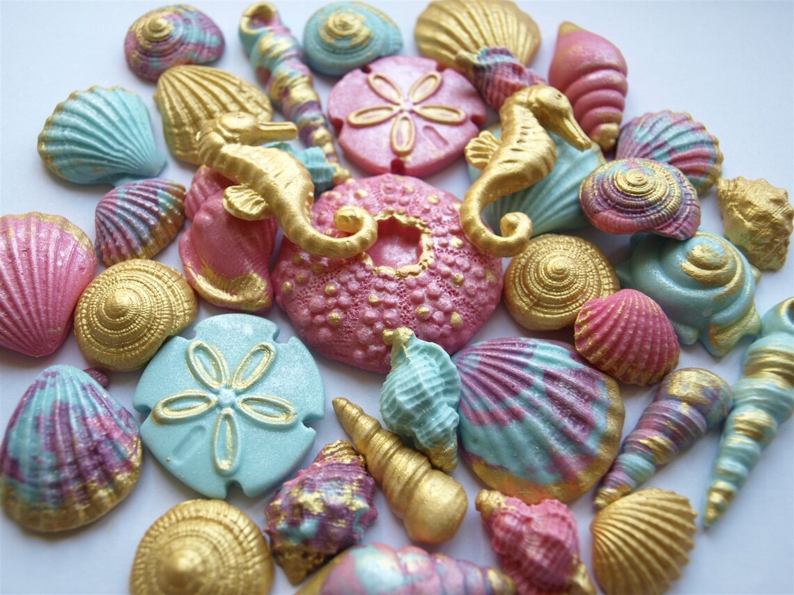 25x Edible Seahorse Seashells Mermaid Under sea Fondant Cake | Etsy