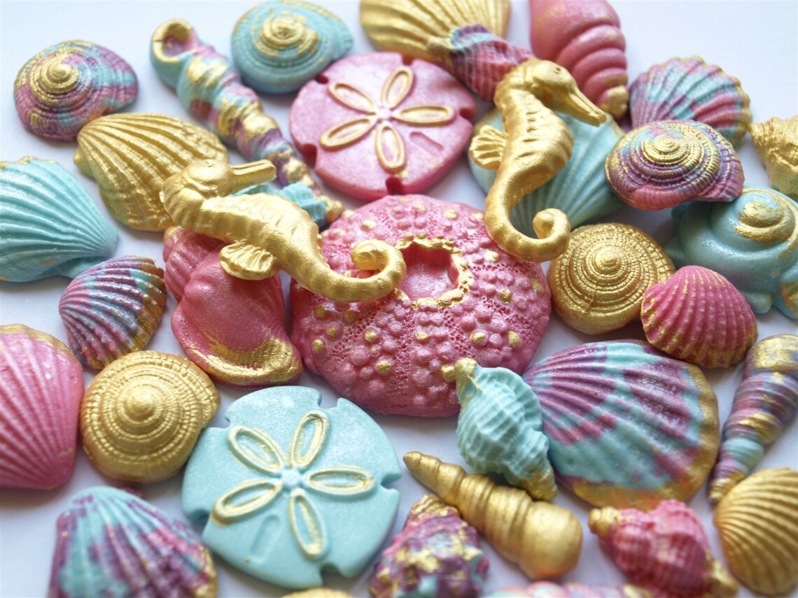 25x Edible Seahorse Seashells Mermaid Under sea Fondant Cake | Etsy