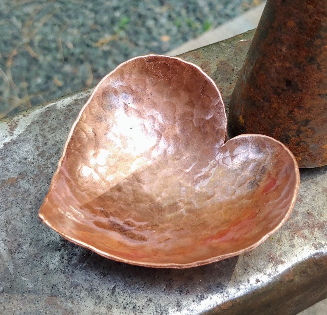 Artisan Crafted Hammered Copper Heart Trinket Dish: Beautiful | Etsy