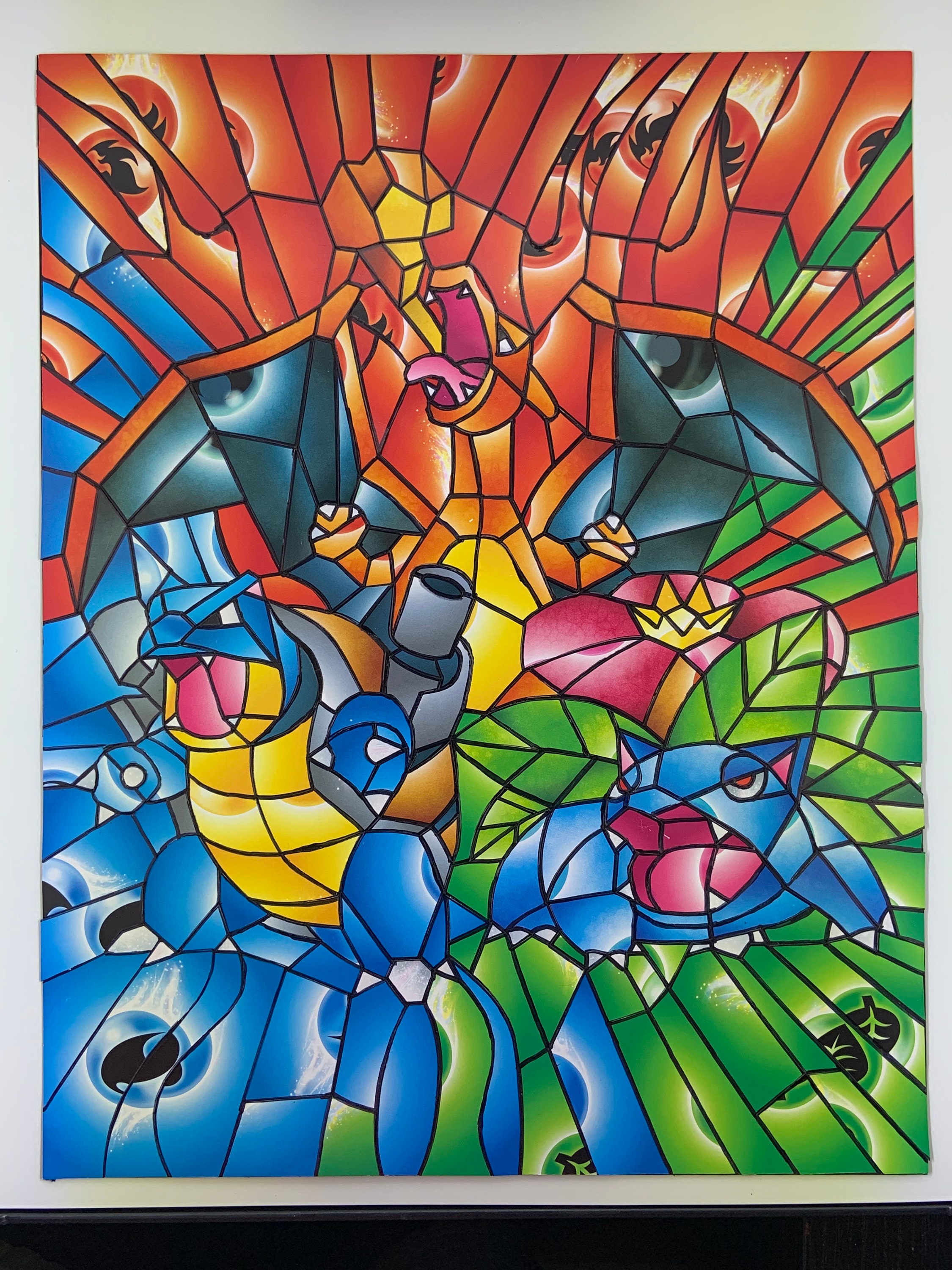 PKMN Kanto Starter Final Evolutions Stained Glass Style Energy Card Art ...