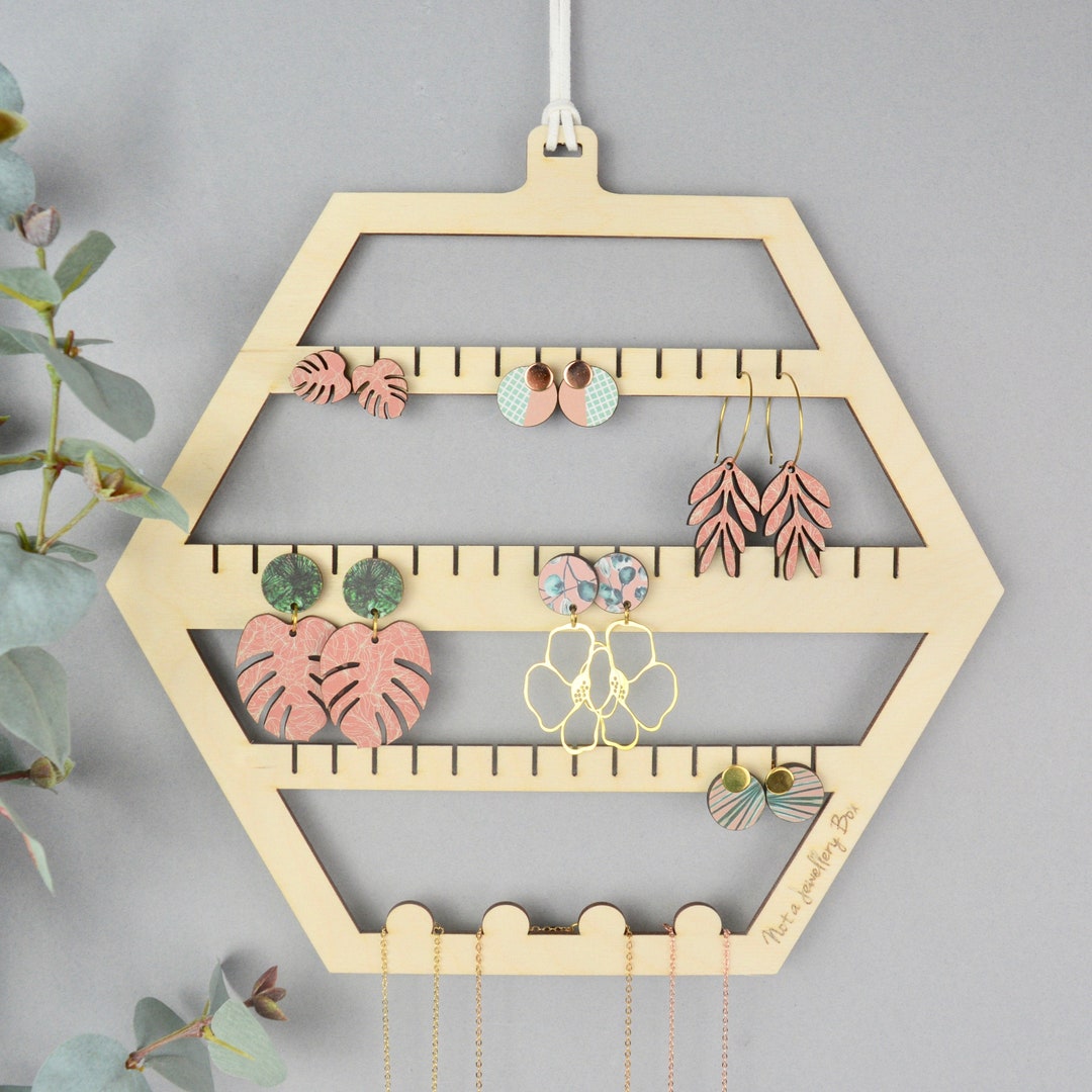 Hexagon Earring Holder - Wooden Jewellery Display Organiser - Etsy
