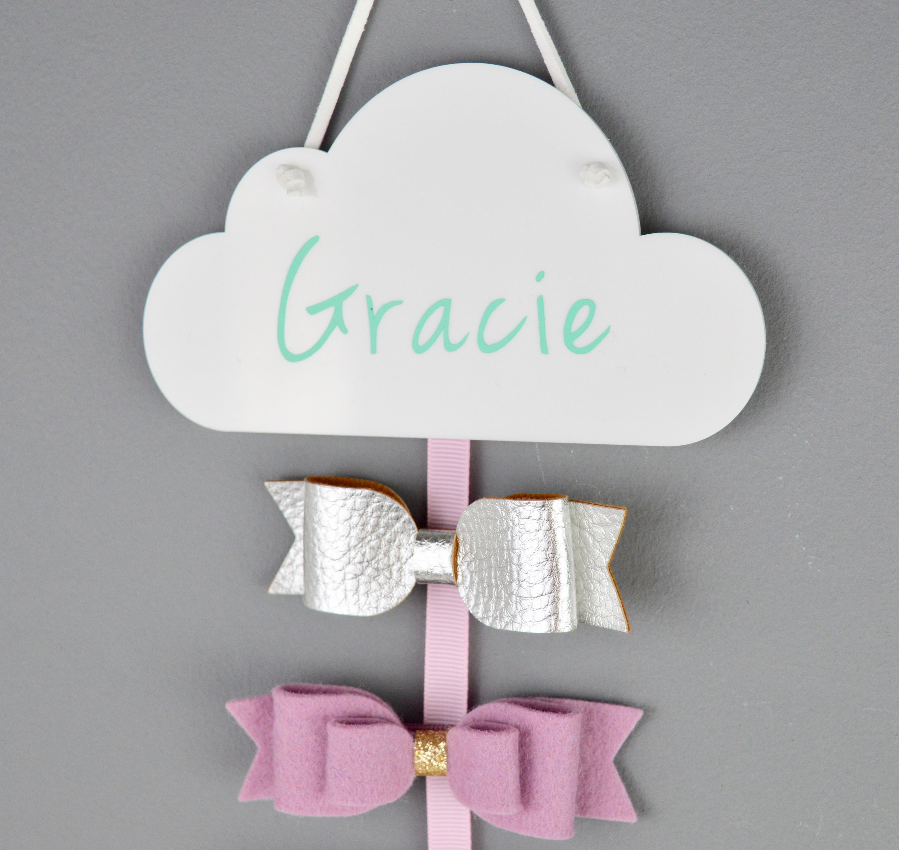 Hair Bow Hanger COLOURFUL - 2 Ribbons - Personalised Cloud Hair Bow ...