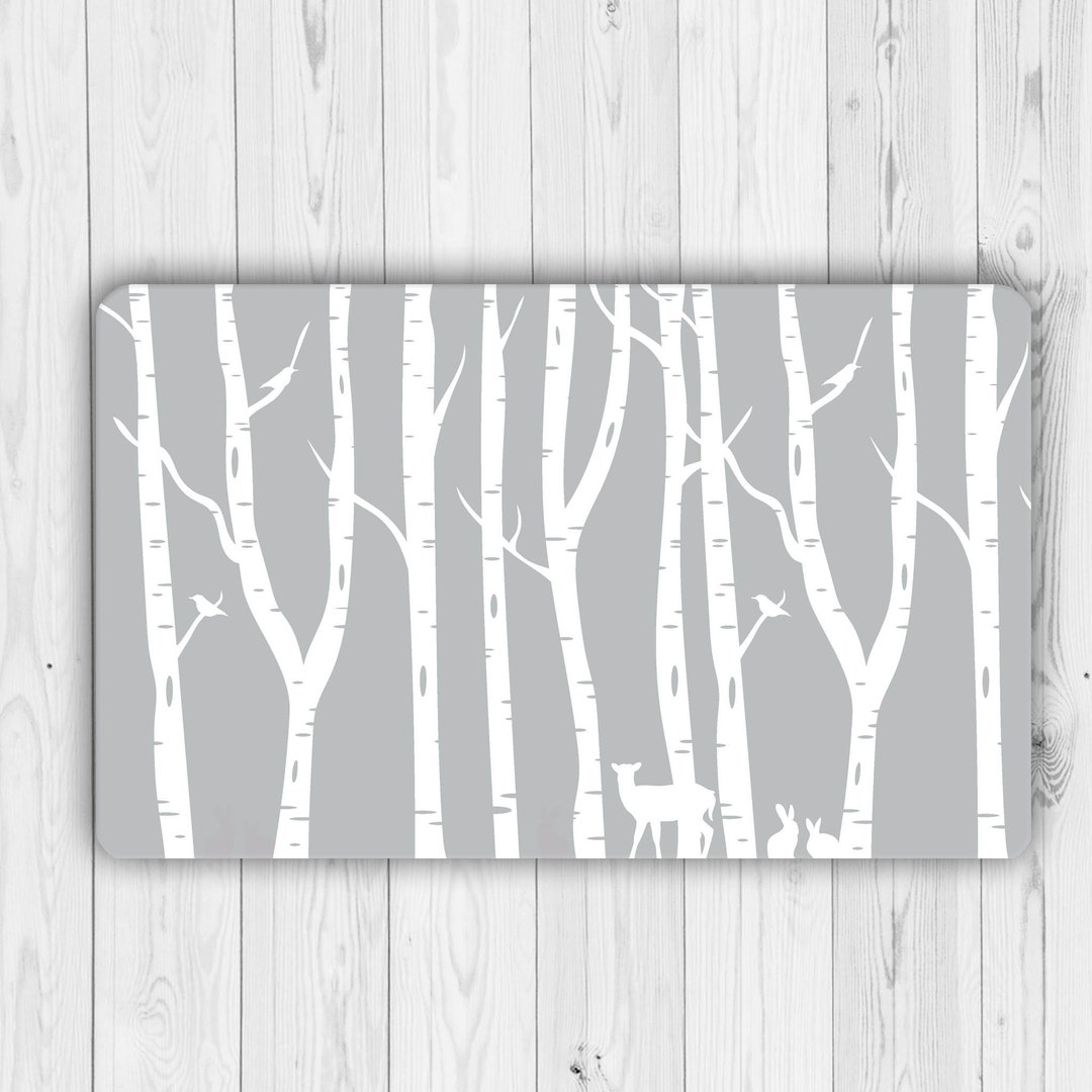 Gray Woodland Nursery Rug Birch Trees Forest Rug Woodland Animals Rug ...