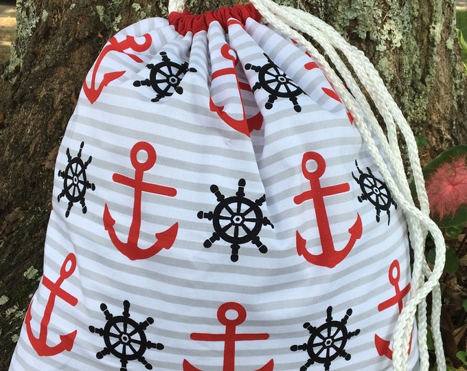 Personalized Drawstring Bag-anchor Print-nautical Bag-beach - Etsy