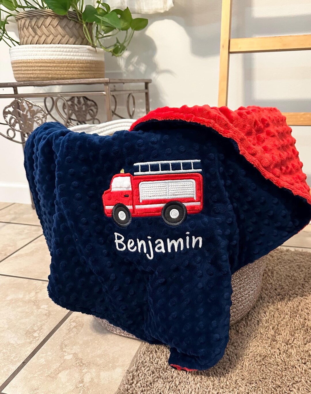 Personalized Firetruck Baby Blanket | Handmade Baby Gift | Firefighter ...
