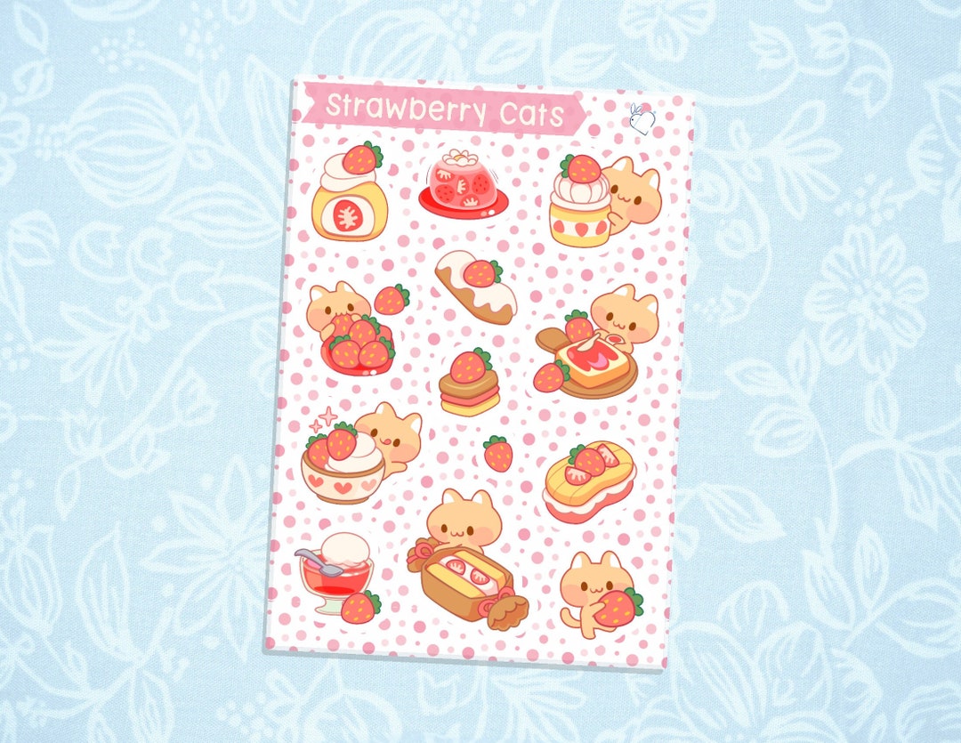 Strawberry Cats Planner Stickers: Kawaii Journal Stickers (matte) - Etsy