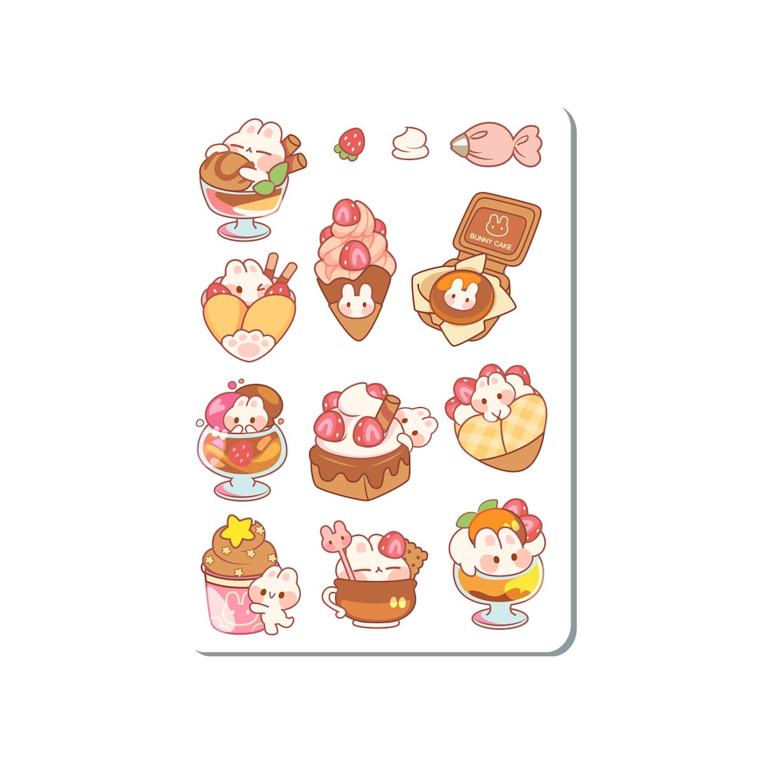 Strawberry Bunny Sweets Cute Kawaii Vinyl Sticker Sheet Great for ...