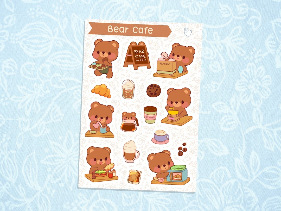 Bear Cafe Coffee Cute Kawaii Deco Planner Sticker Sheet - Etsy