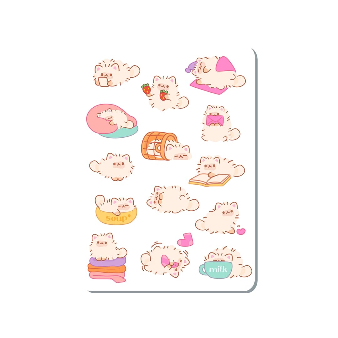 Fluffy White Cat Vinyl Sticker Sheet: A6 Planner Stickers | SS046 - Etsy