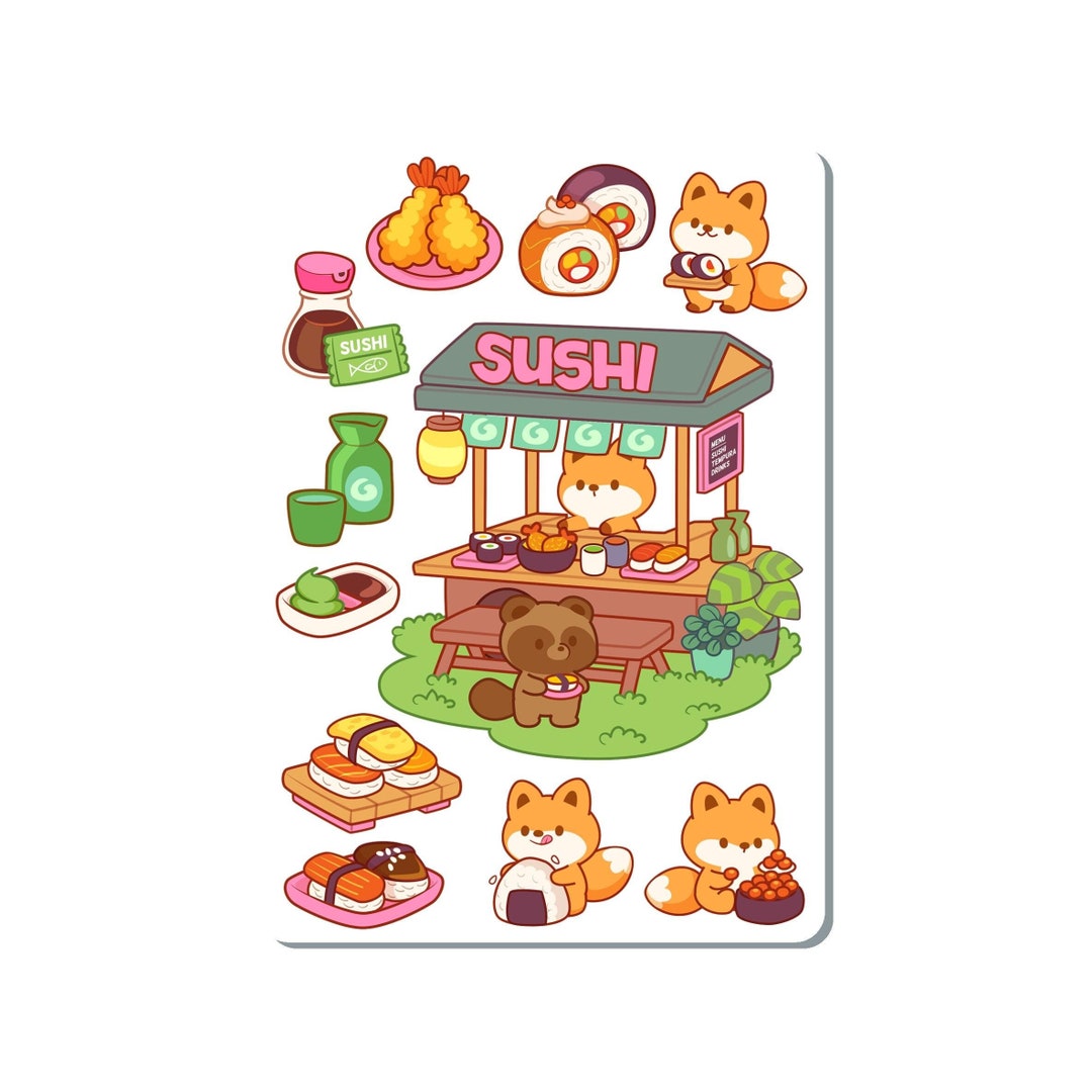 Fox Sushi Stand Vinyl Sticker Sheet Great for Planners, Journaling ...