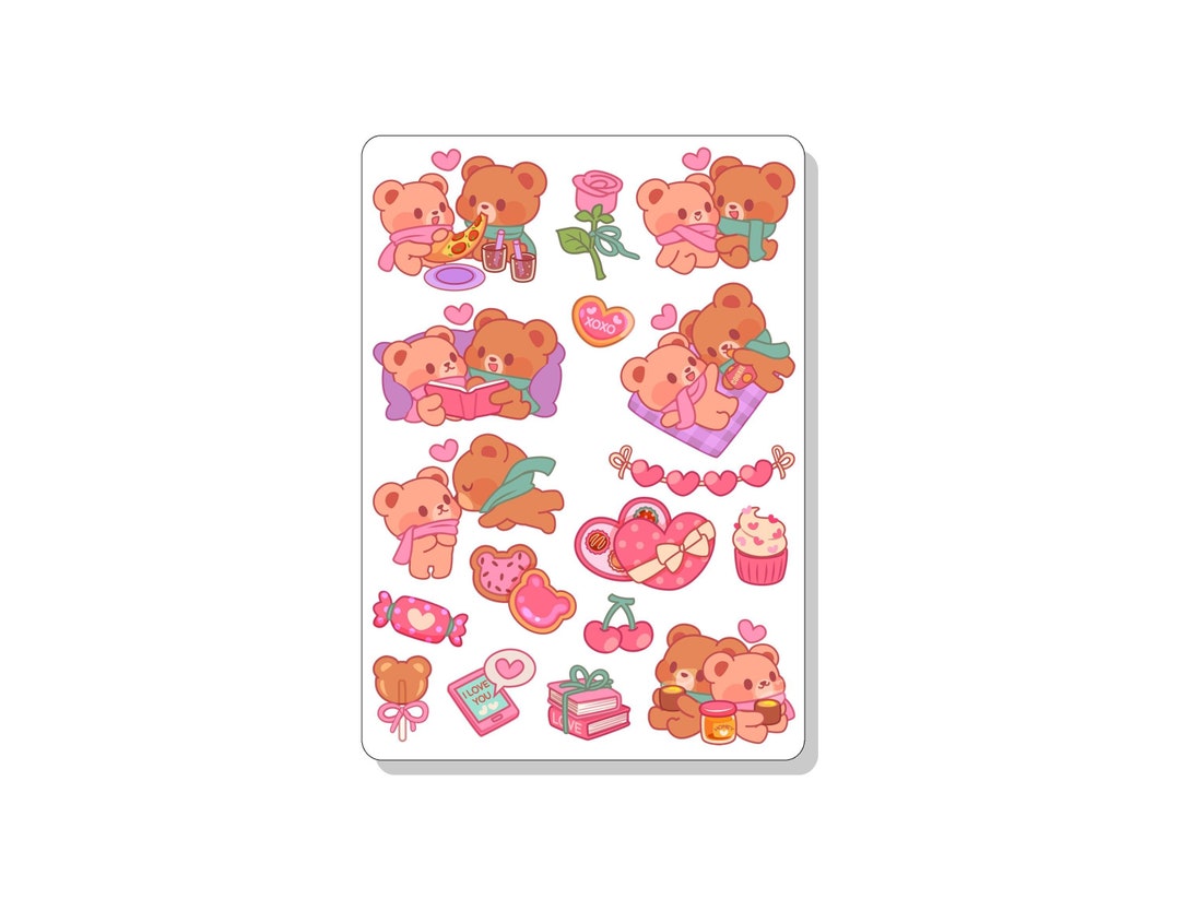 Bear Couple Valentine Vinyl Sticker Sheet: Planner Scrapbook Decals - Etsy