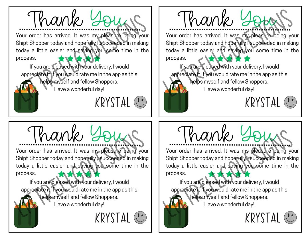Personalized Shipt Shopper Thank You Cards (digital Download) - Etsy