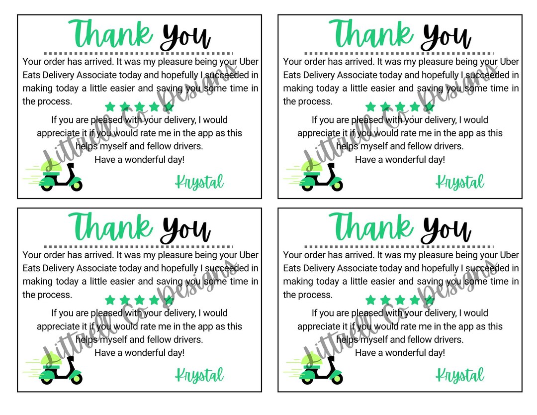 Personalized Uber Eats Thank You Cards: Delivery Driver Appreciation ...