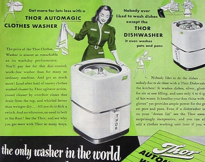 1947 Thor Automagic Washing Machine Vintage Advertisement Laundry Room ...