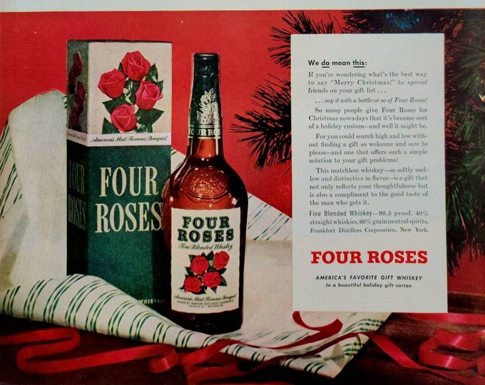1948 Four Roses Whiskey Vintage Advertisement Bar Wall Art Man Cave ...