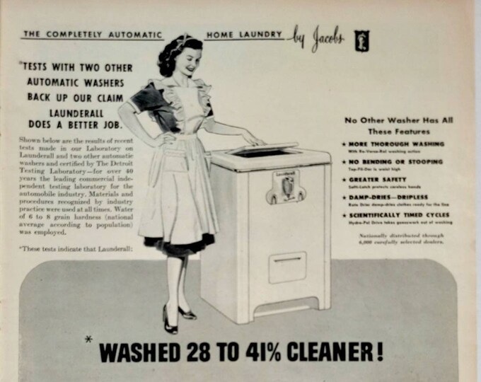 1947 Launderall Washing Machine Vintage Advertisement Laundry Room Wall ...