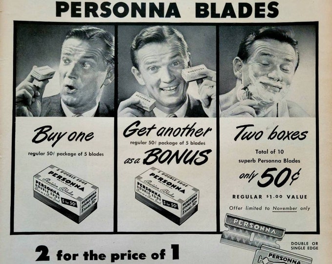 1948 Personna Razor Blades Vintage Advertisement Bathroom Wall Art ...