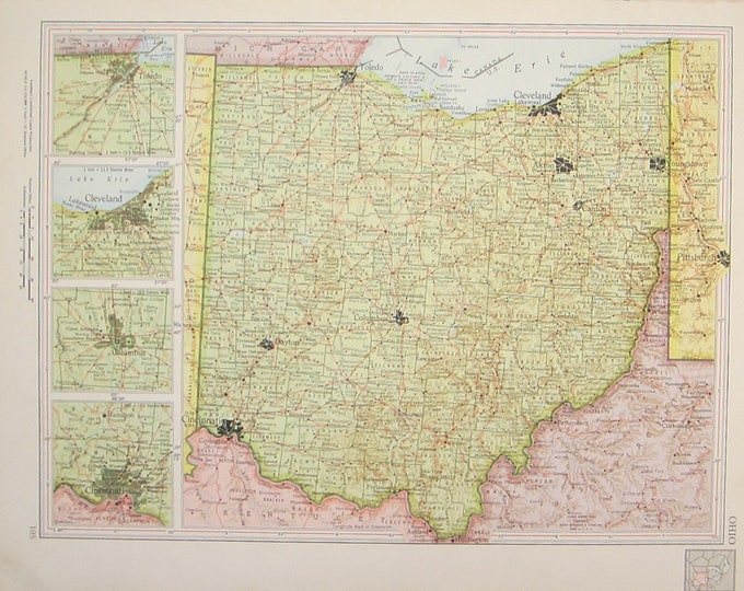 Vintage Ohio Map 1960 / Map Wall Art / Office Decor / Ohio Art ...